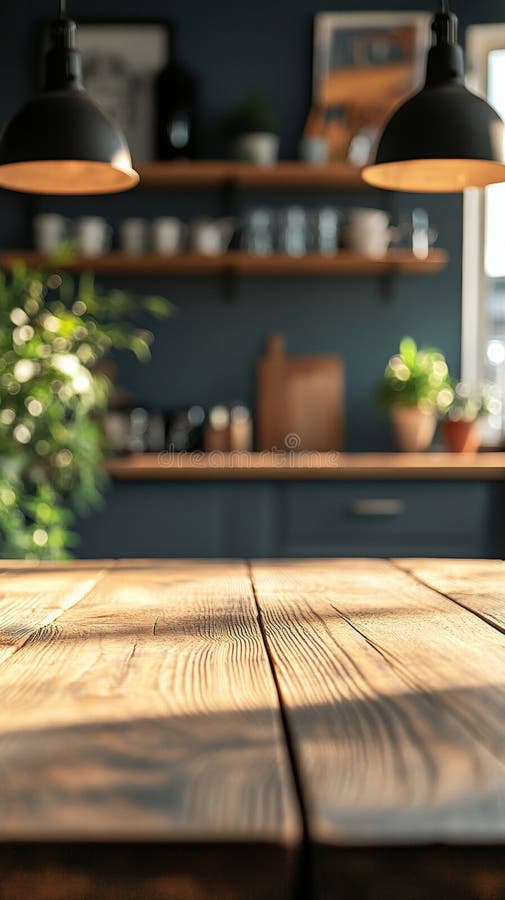 Empty Wooden Table in Front of Defocused Blurred Background of Stylish ...