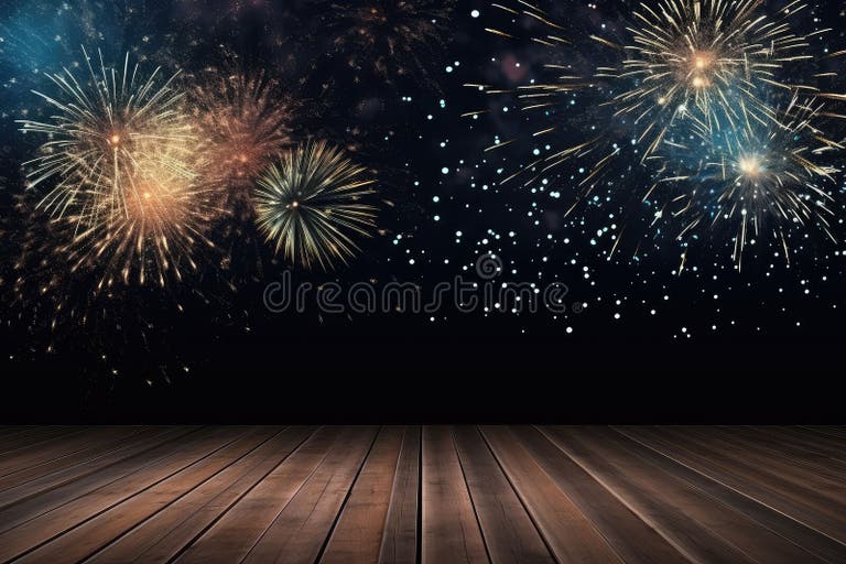Empty Wooden Table in Front of Fireworks Background. Product Display ...