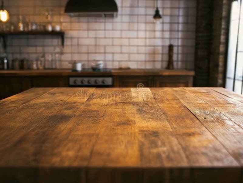 Empty Wooden Table Front Kitchen Stock Illustration - Illustration of ...