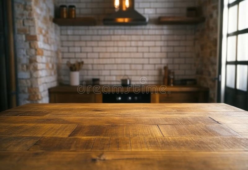 Empty Wooden Table Front Kitchen Stock Illustration - Illustration of ...