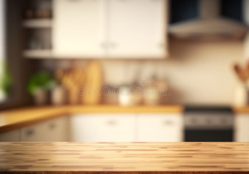 An Empty Wooden Table in Front of Kitchen. Generative AI Stock ...
