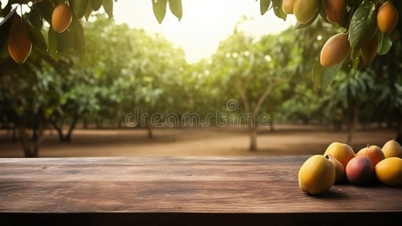 Empty Wooden Table in Front of Mango Tree Background, Generative Ai ...