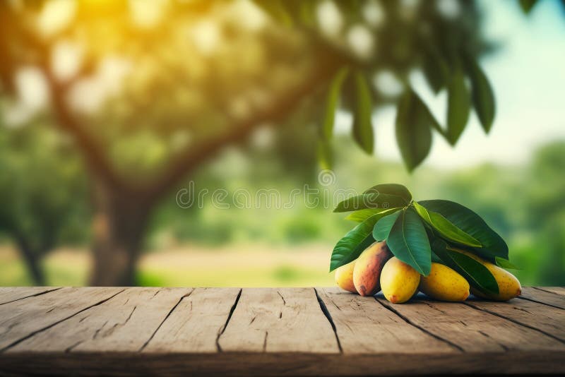 Empty Wooden Table in Front of Mango Tree Background Stock Image ...