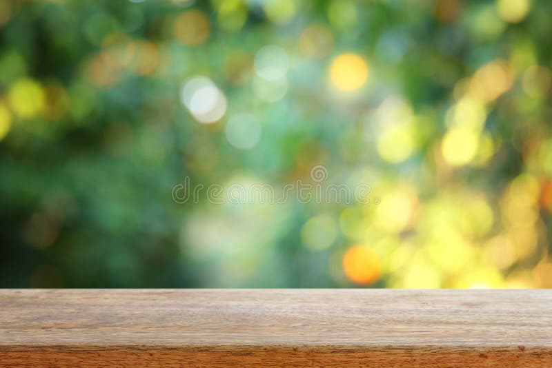 Empty Wooden Table in Front of Orange Field Stock Image - Image of ...