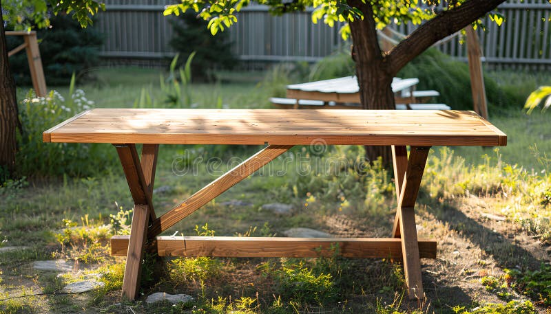Empty Wooden Table in Garden on Sunny Day. Space for Design Stock Image ...