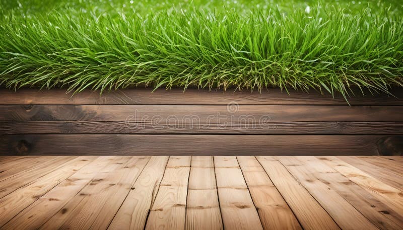 Empty Wooden Table with Green Grass Theme in Background. Ai Stock ...