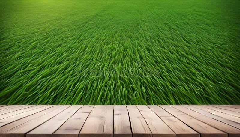 Empty Wooden Table with Green Grass Theme in Background. Ai Stock ...