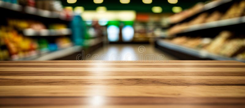 An Empty Wooden Table in Grocery Store. Generative AI Stock ...