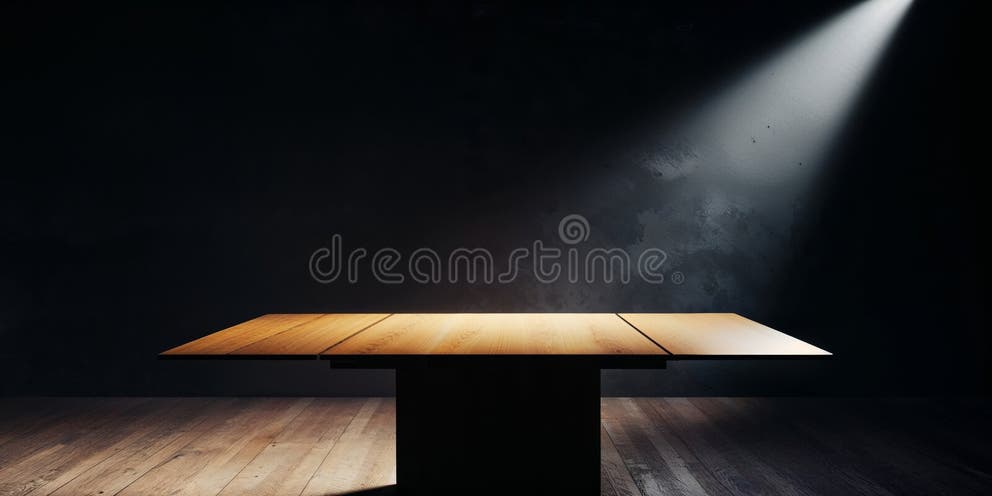 Empty Wooden Table Illuminating by Spotlight on Dark Background Stock ...