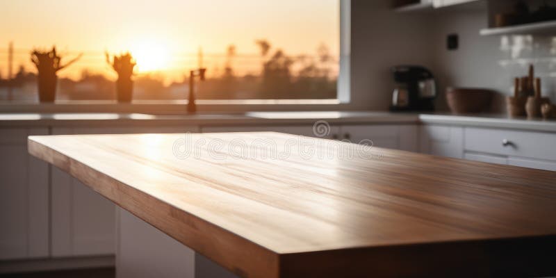 Empty Table Top with Out of Focus Lights and Bokeh on Modern Minimalist ...