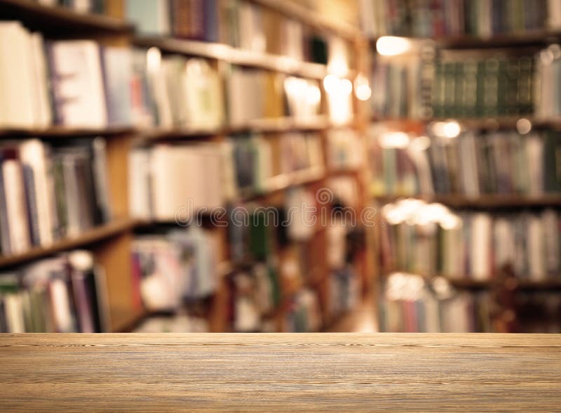Empty Wooden Table in Library. Space for Design Stock Photo - Image of ...