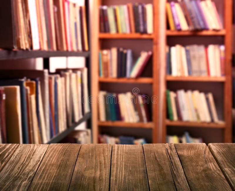 Empty Wooden Table in Library. Space for Design Stock Image - Image of ...