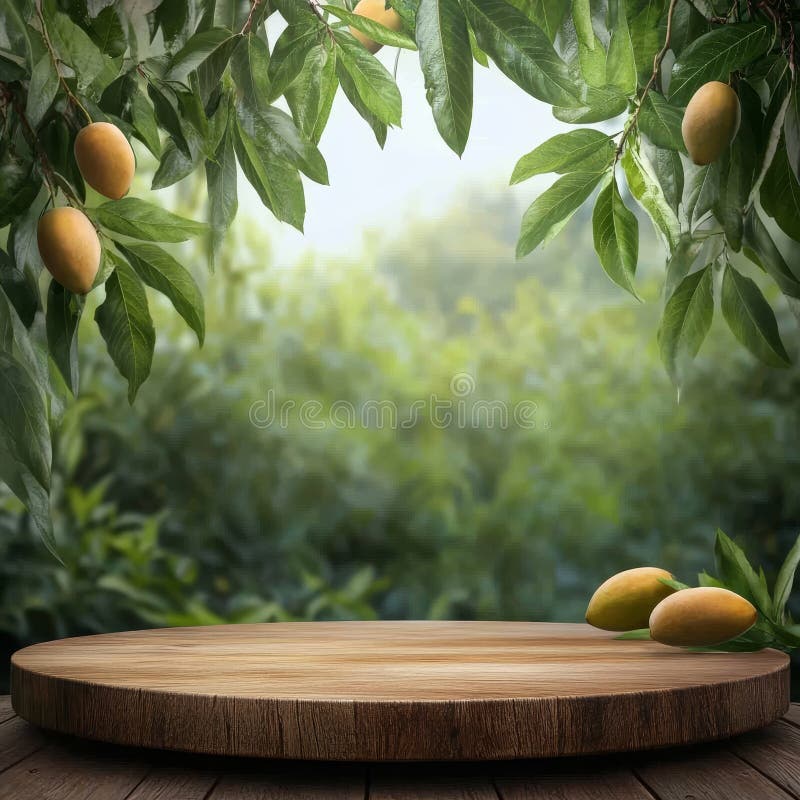 Empty Wooden Table with Mango Tree and Blurred Nature Background. for ...