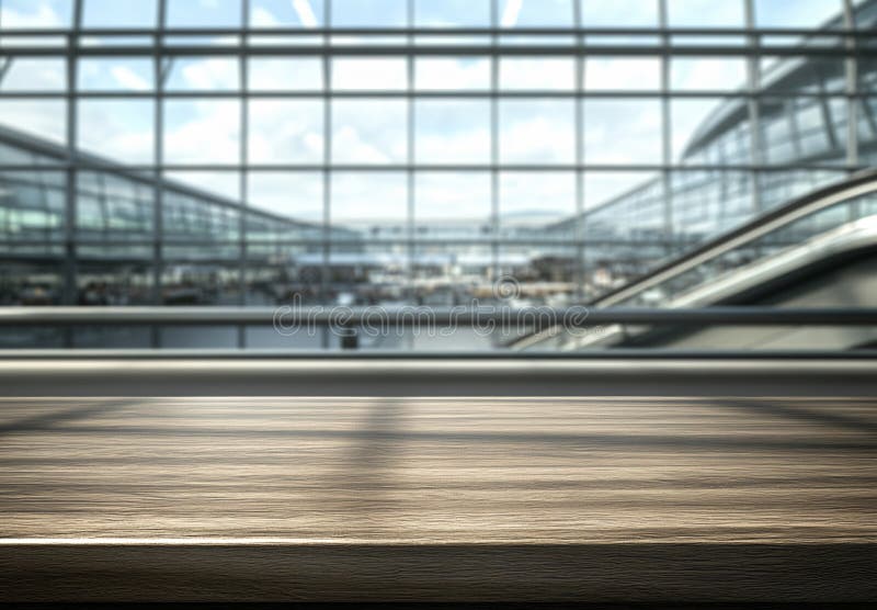 Empty Wooden Table Modern Airport Terminal High Quality Image Stock ...