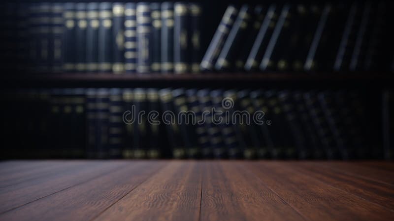 Empty Wooden Table and Modern Library Background. 3d Render ...