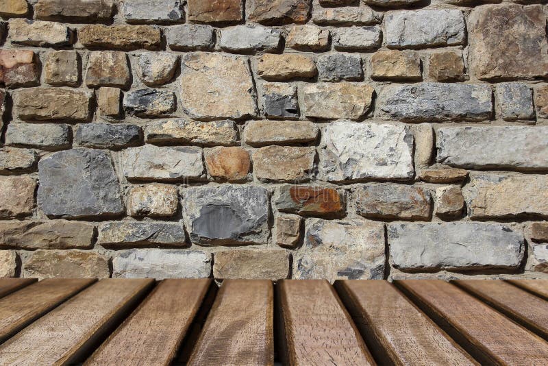 Empty Wooden Table and Old Brick Wall Stock Photo - Image of christmast ...