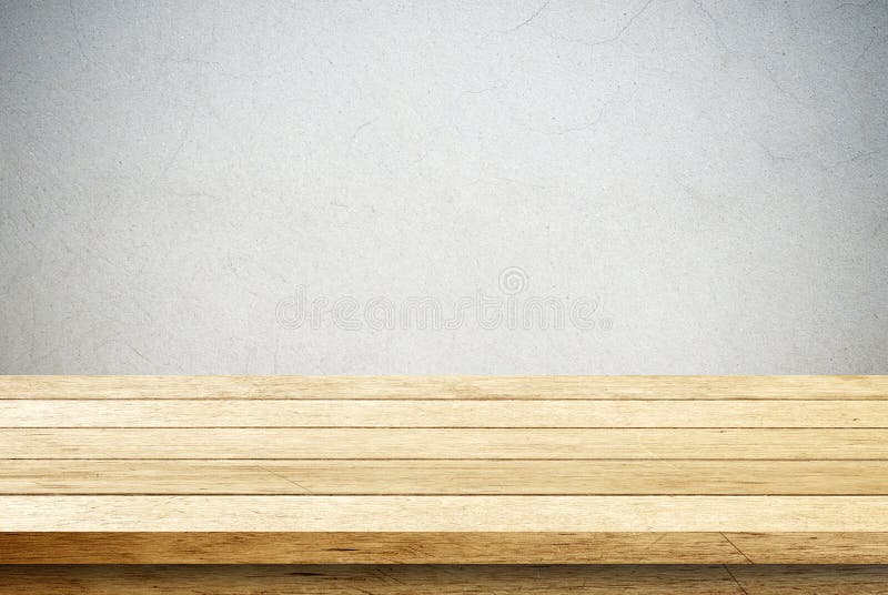 Empty Wooden Table Over Cement Wall Stock Photo - Image of empty ...