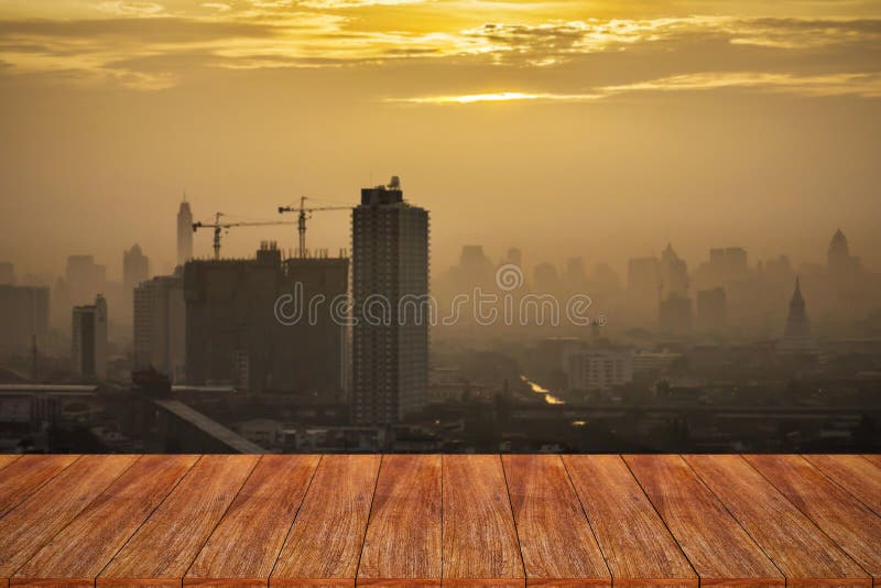 Empty Wooden Table Over Cityscape Stock Photo - Image of product, table ...