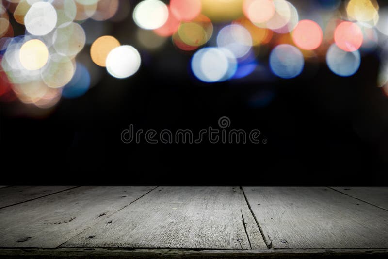 Empty Wooden Table Platform and Bokeh at Night. Stock Illustration ...