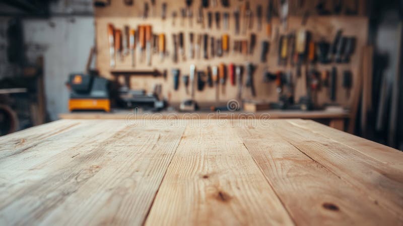 Empty Wooden Table in a Rustic Carpentry Workshop Stock Photo - Image ...