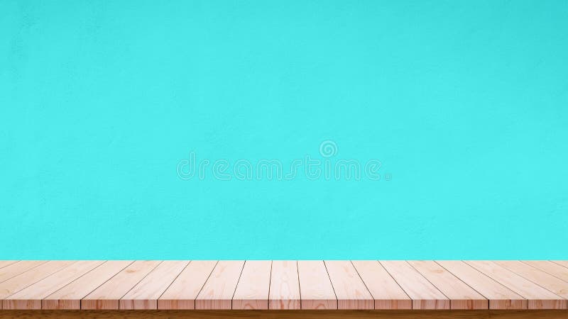 Empty Wood Table with Sky Blue Wall Background Stock Image - Image of ...