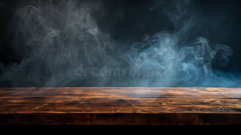 Empty Wooden Table with Smoke and Dark Background for Culinary and ...