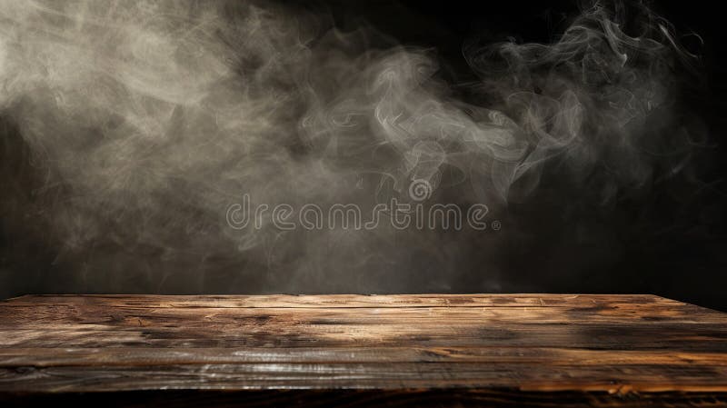 Empty Wooden Table with Smoke Float Up on Dark Background . Generative ...