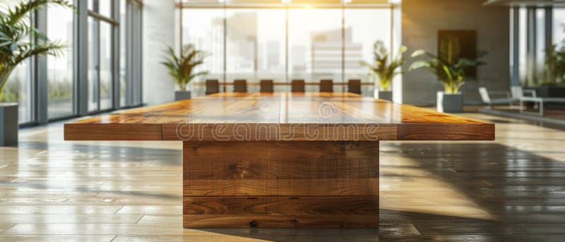Empty Wooden Table in a Spacious, Professional Boardroom for Product ...