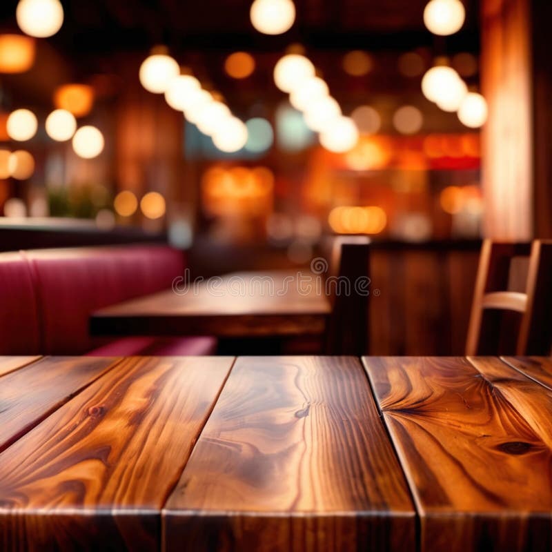 Empty Wooden Table Top on Abstract Blurred Restaurant Background Stock ...