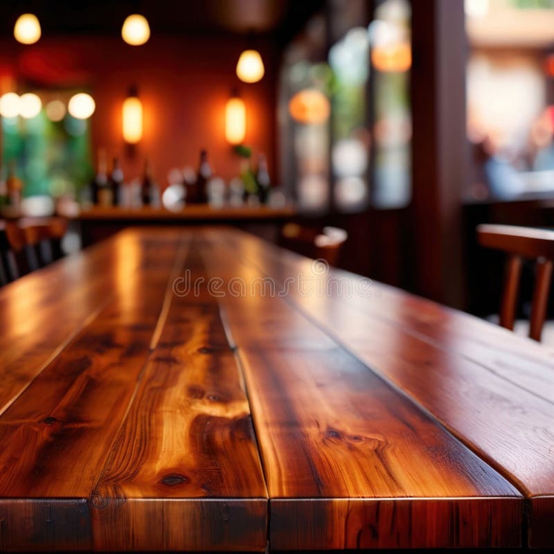 Empty Wooden Table Top on Abstract Blurred Restaurant Background Stock ...