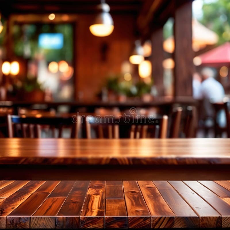 Empty Wooden Table Top on Abstract Blurred Restaurant Background Stock ...