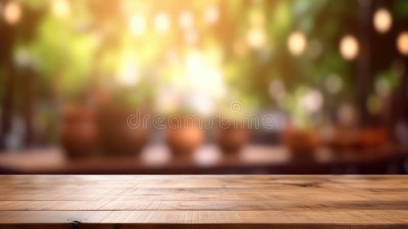 The Empty Wooden Table Top with Blur Background of Restaurant ...