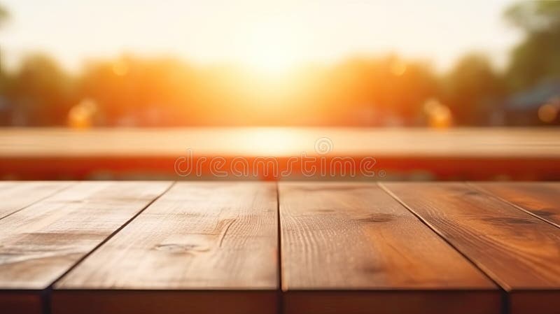 Empty Wooden Table Top with Blur Background Morning Sun Stock ...