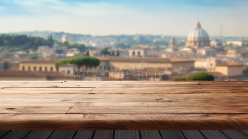 The Empty Wooden Table Top with Blur Background of Rome. Exuberant ...
