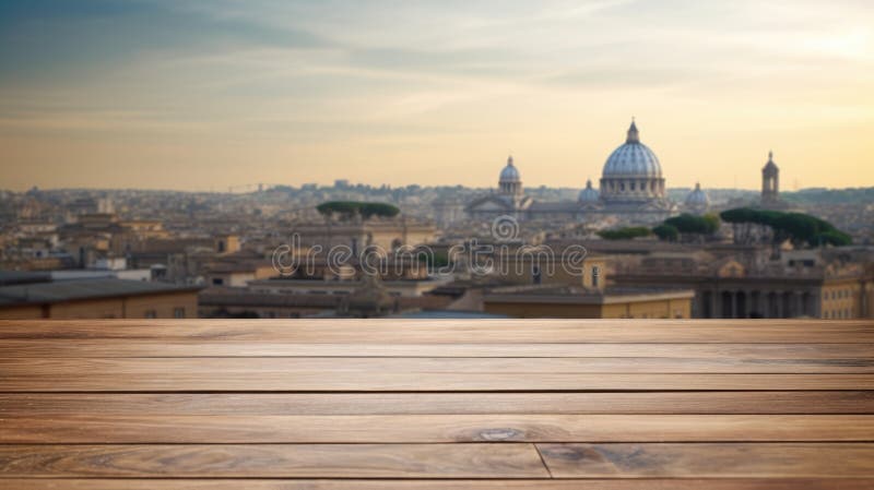 The Empty Wooden Table Top with Blur Background of Rome. Exuberant ...