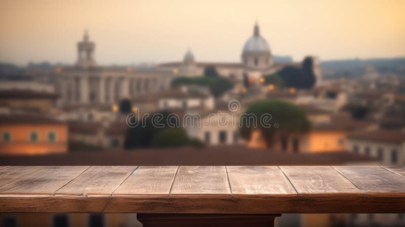 The Empty Wooden Table Top with Blur Background of Rome. Exuberant ...
