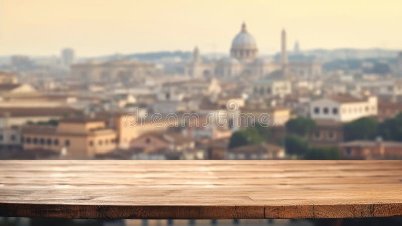 The Empty Wooden Table Top with Blur Background of Rome. Exuberant ...