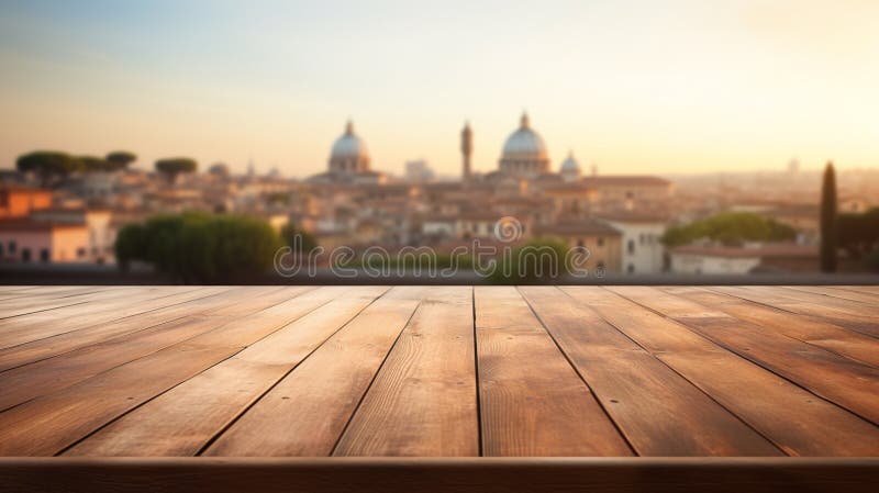 The Empty Wooden Table Top with Blur Background of Rome. Exuberant ...