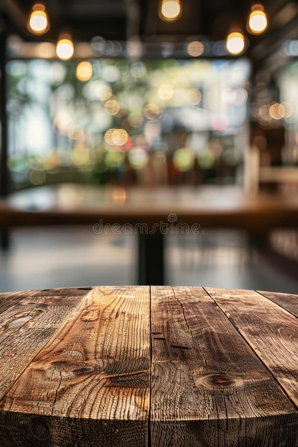 Empty Wooden Table Top with Blurred Background of Cafe, Restaurant, Bar ...