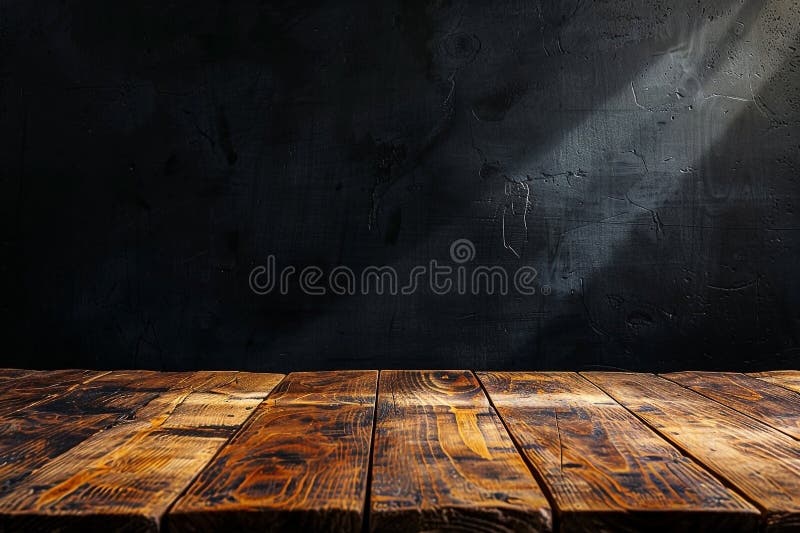 Empty Wooden Table Top with Dark Background for Product Display Stock ...