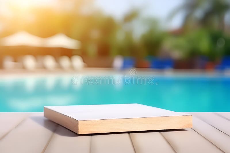 Empty Wooden Table Top in Front of Swimming Pool at Summer Blurred ...