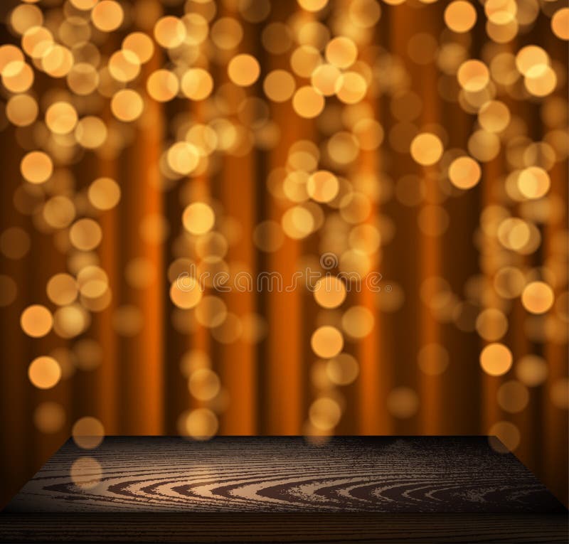 Empty Wooden Table Top with Orange Bokeh Lights Stock Vector ...