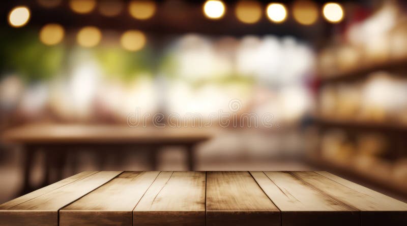 Empty Wooden Table Top for Product Display with Blur Luxury Cafe Stock ...
