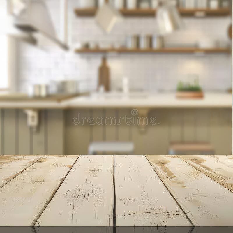 Empty Wooden Table Top for Product Display in Modern Kitchen Setting ...