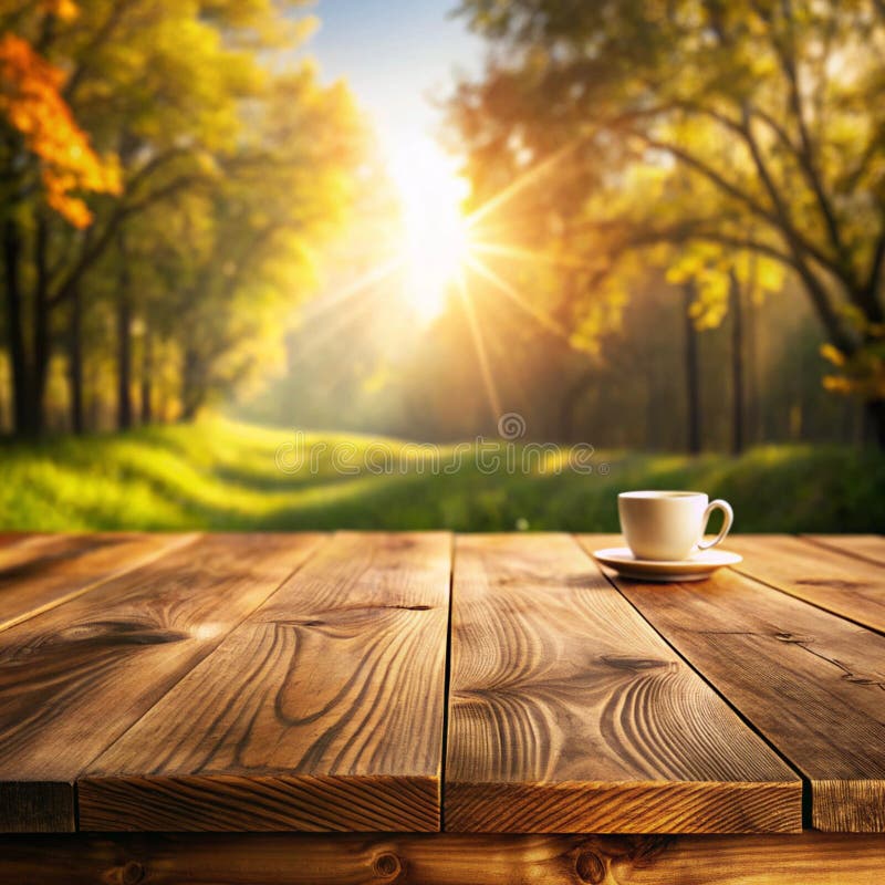 Empty Wooden Table Top in Sunlight for Coffee or Chocolate Products ...