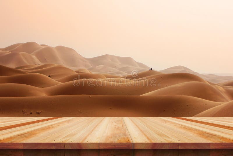 Wooden Table with a View of the Desert Stock Photo - Image of blurred ...