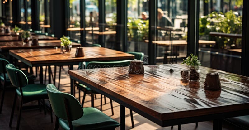 Empty Wooden Tables in an Open Cafe Stock Photo - Image of restaurant ...