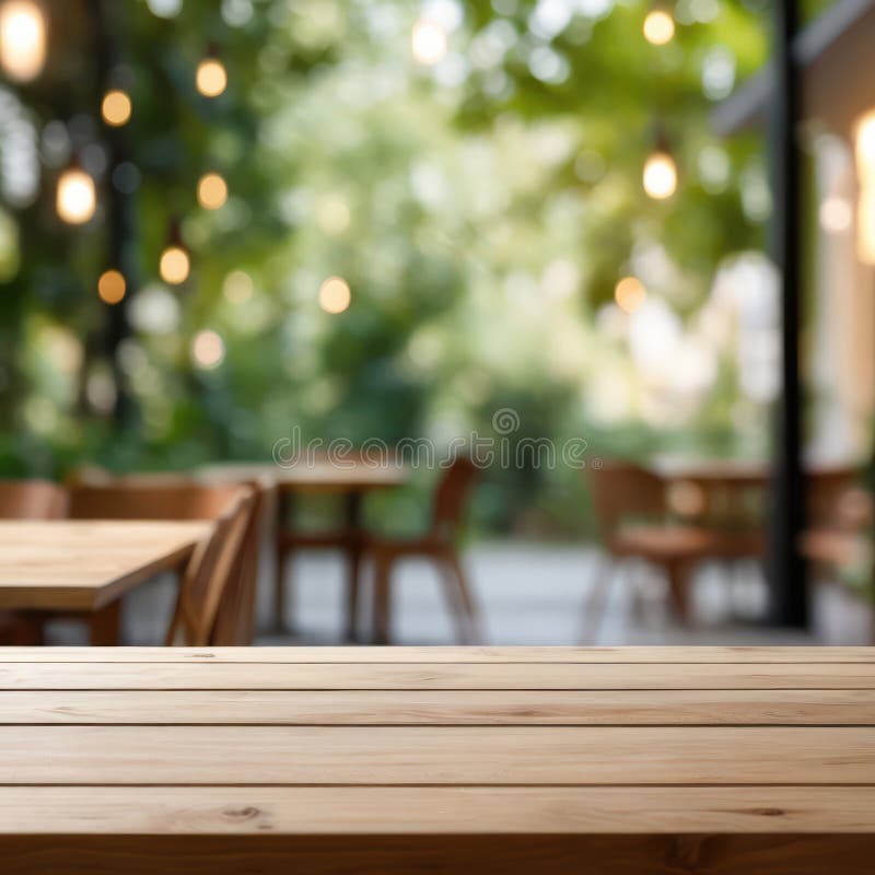 Empty Wooden Tabletop on Blurred Cafe Background. Layout for Design ...