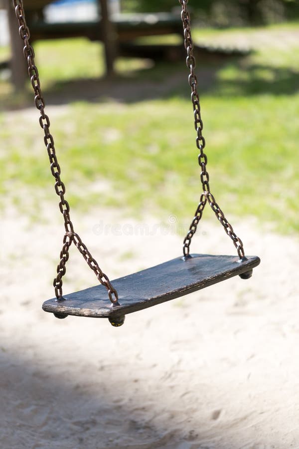 Empty Wooden Traditional Swing on Playground Stock Image - Image of ...