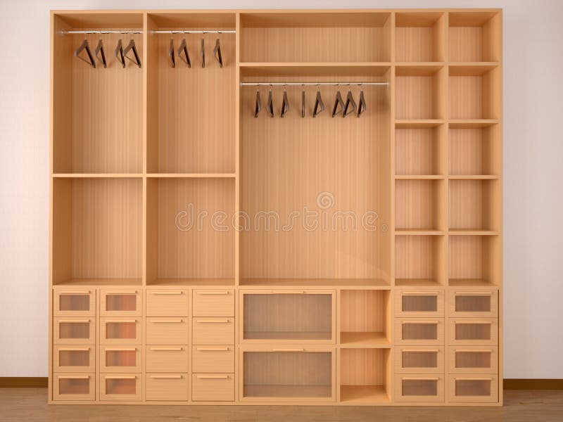 Empty Wooden Wardrobe Closet. Stock Illustration - Illustration of ...